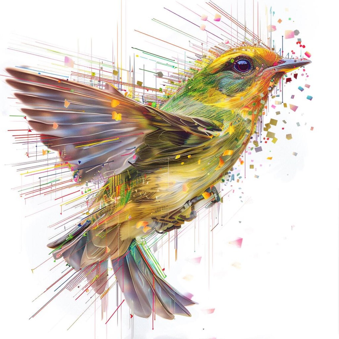24 Abstract Bird Clipart, Yellow Warbler Art, Colorful Bird Design ...