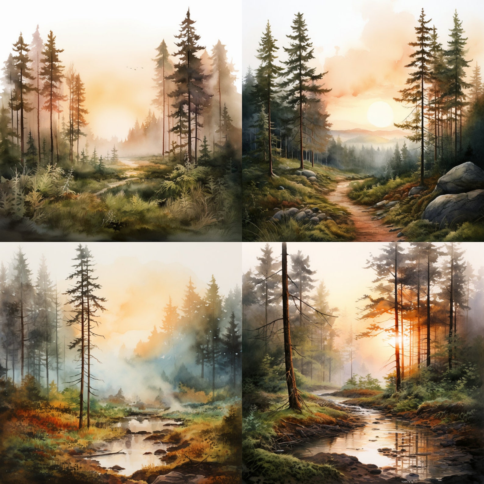 20 Watercolor Forest Landscapes, Watercolor Forest Background, High ...