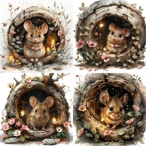 24 Cute Mouse in Forest Clipart, Woodland Animal Illustration, Digital ...