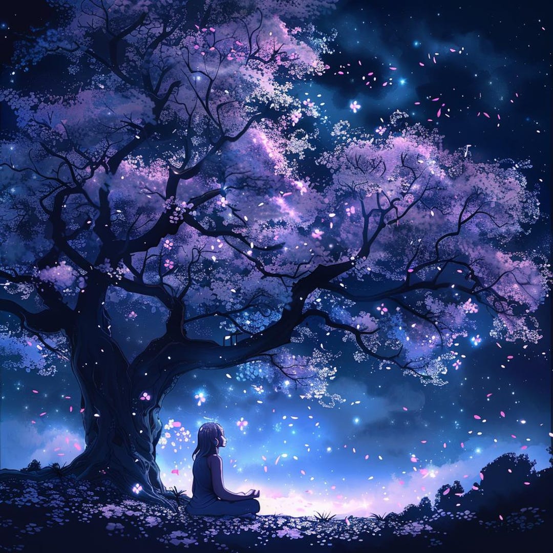 24 Midnight Sakura Blossom Clipart, Starry Night Tree Art, Meditation ...