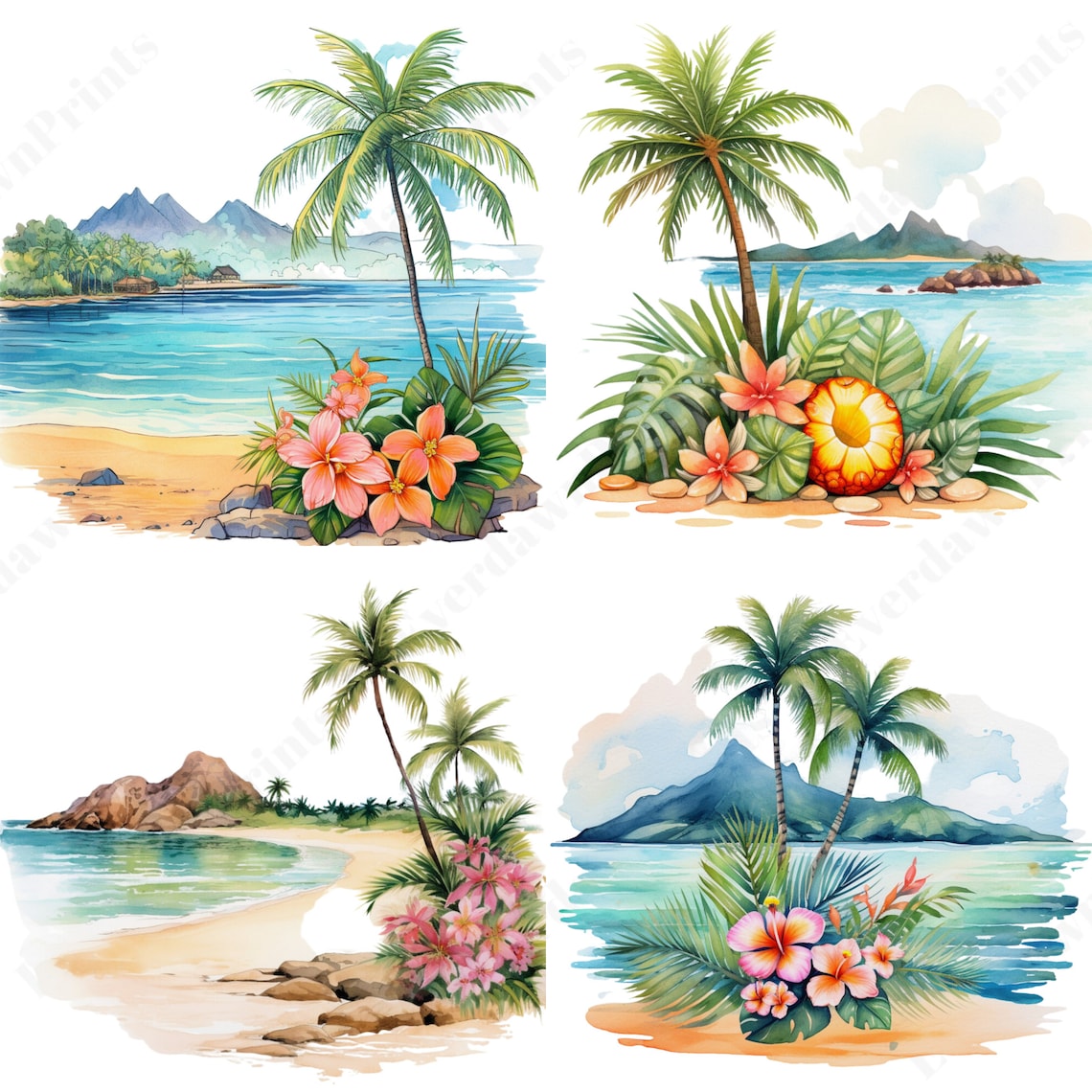 24 Watercolor Hawaii Clipart - Transparent PNG - Tropical Island ...