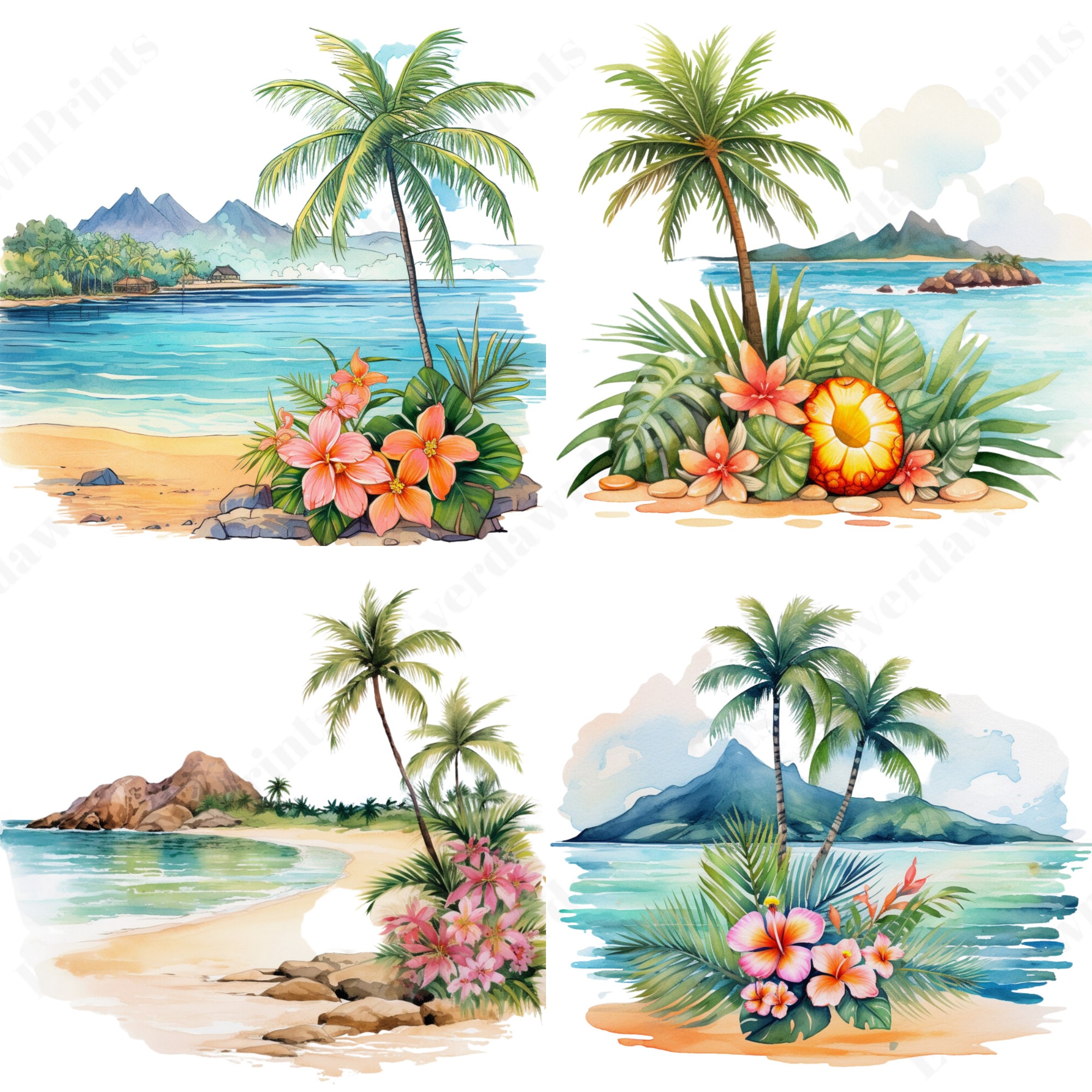 24 Watercolor Hawaii Clipart - Transparent PNG - Tropical Island ...