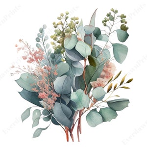 30 Watercolor Greenery Eucalyptus Clipart, Eucalyptus Bouquet, Greenery ...