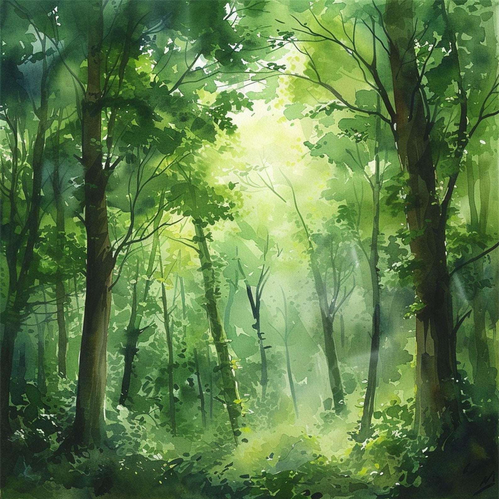 24 Green Forest Watercolor Clipart, Watercolor Backgrounds, Forest ...