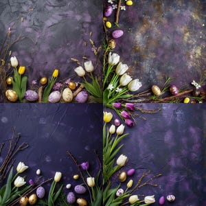 24 Spring Easter Egg Tulip Clipart, Purple Floral Background, Digital ...