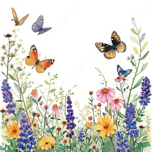 16 Watercolor Butterfly Garden Clipart, Floral Nature Artwork, Vibrant ...