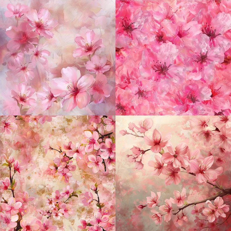 24 Cherry Blossom Clipart, Pink Floral Clipart, Watercolor Flowers ...