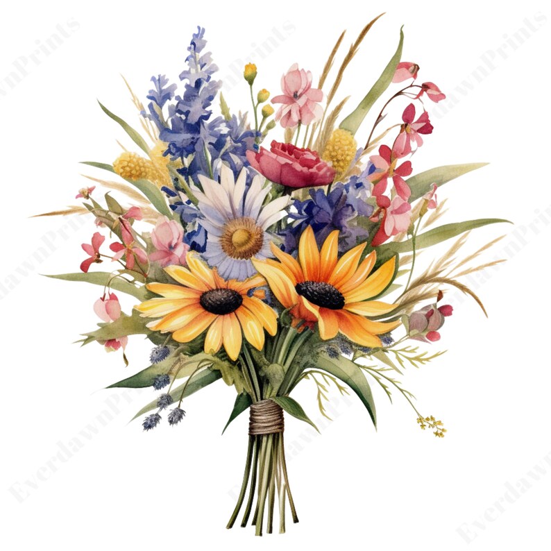 23 Rustic Flowers Bouquets Clipart, Wild Flowers Clipart, Dried Grass ...