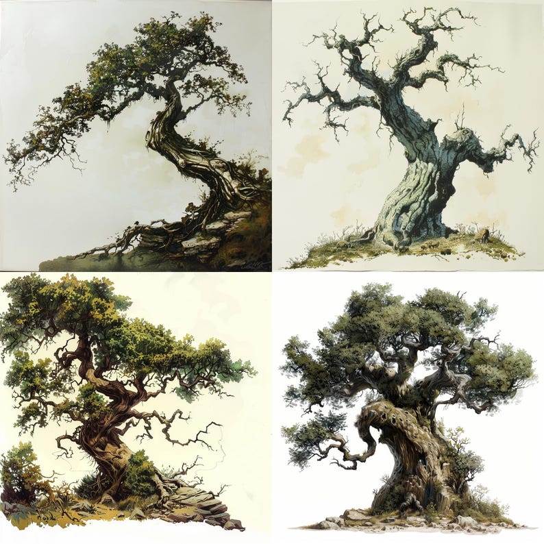 Gnarled Tree Clipart, Old Growth Forest Art (digital Download) - Etsy