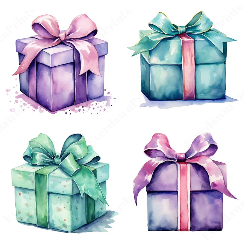 32 Christmas Presents Watercolor Clipart, Transparent PNG, Present ...