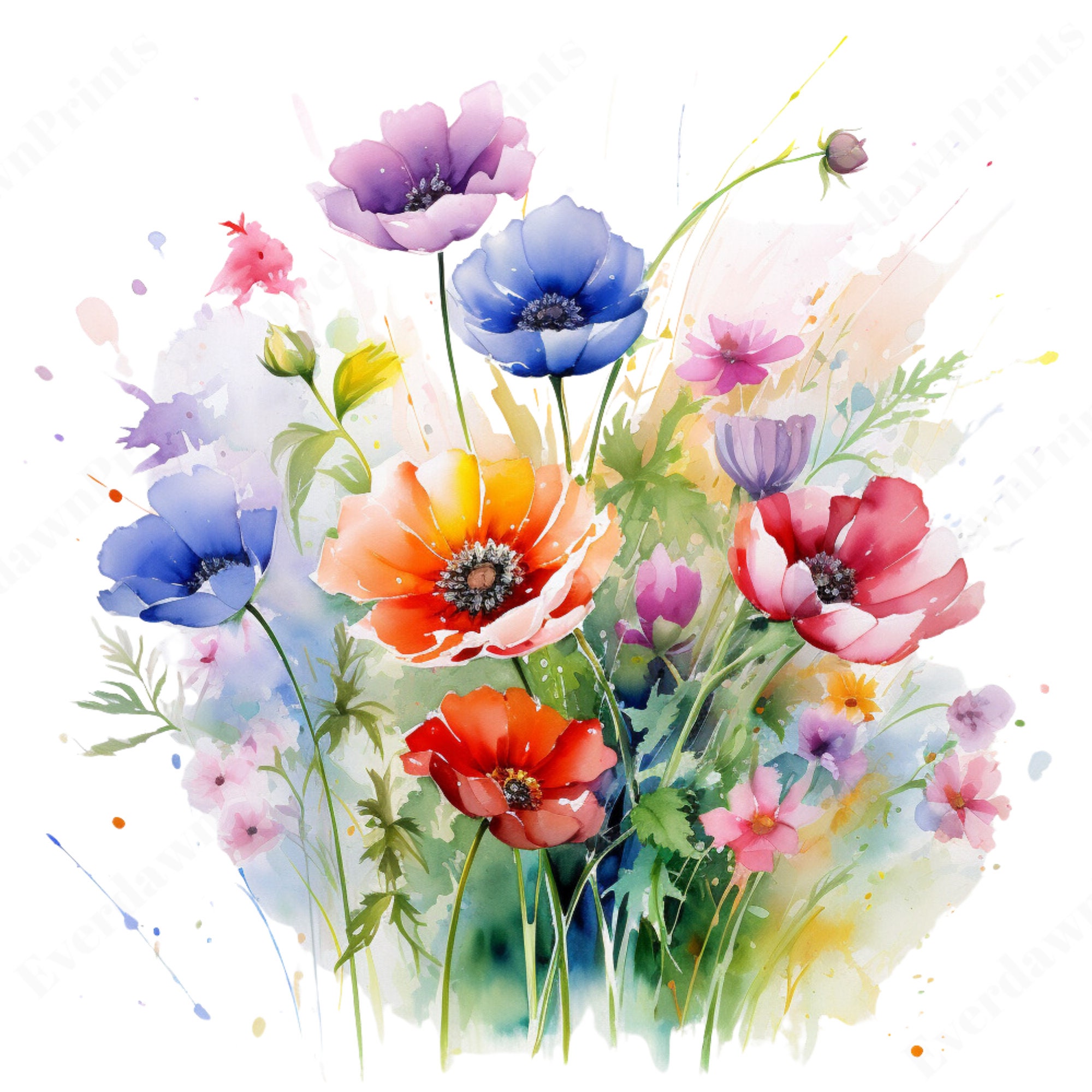 15 Watercolor Colorful Flowers Clipart, Watercolor, High Quality ...