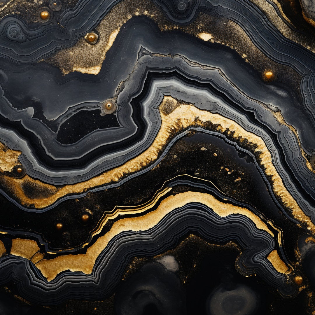 26 Black and Gold Agate Background, Digital Geode PNG Overlays With ...