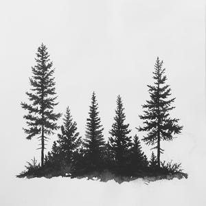 24 Pine Tree Forest Clipart, Watercolor Trees Digital Art, Black and ...