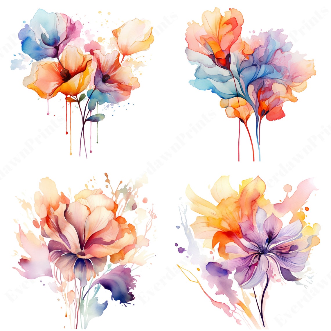 28 Watercolor Abstract Flowers Clipart, High Quality Transparent PNG ...