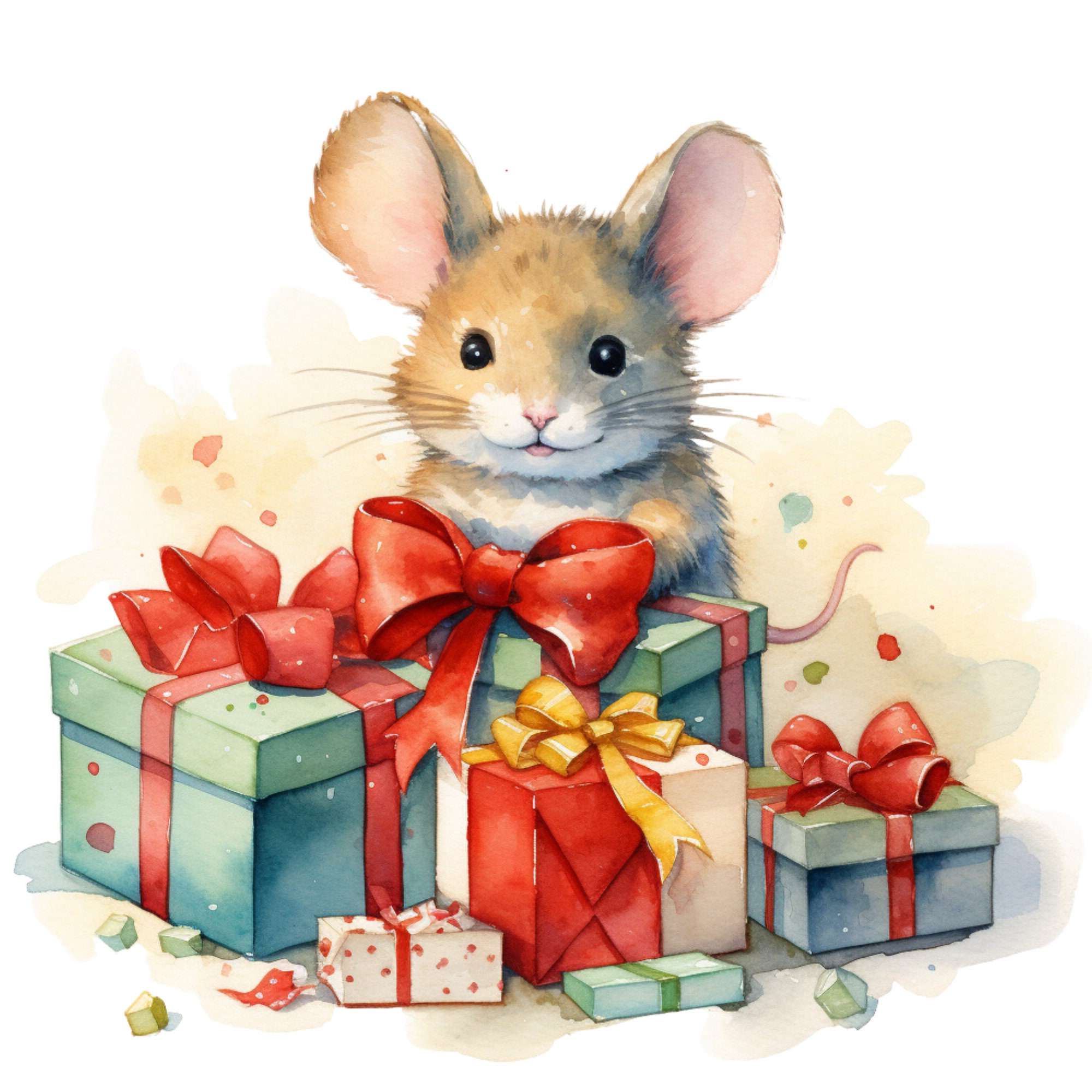 11 Gift-wrapping Mouse Watercolor Clipart, Transparent PNG, Mouse ...
