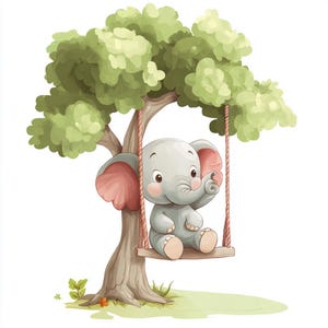 16 Cute Elephant Swing Transparent Clipart, Baby Animal Digital Art ...