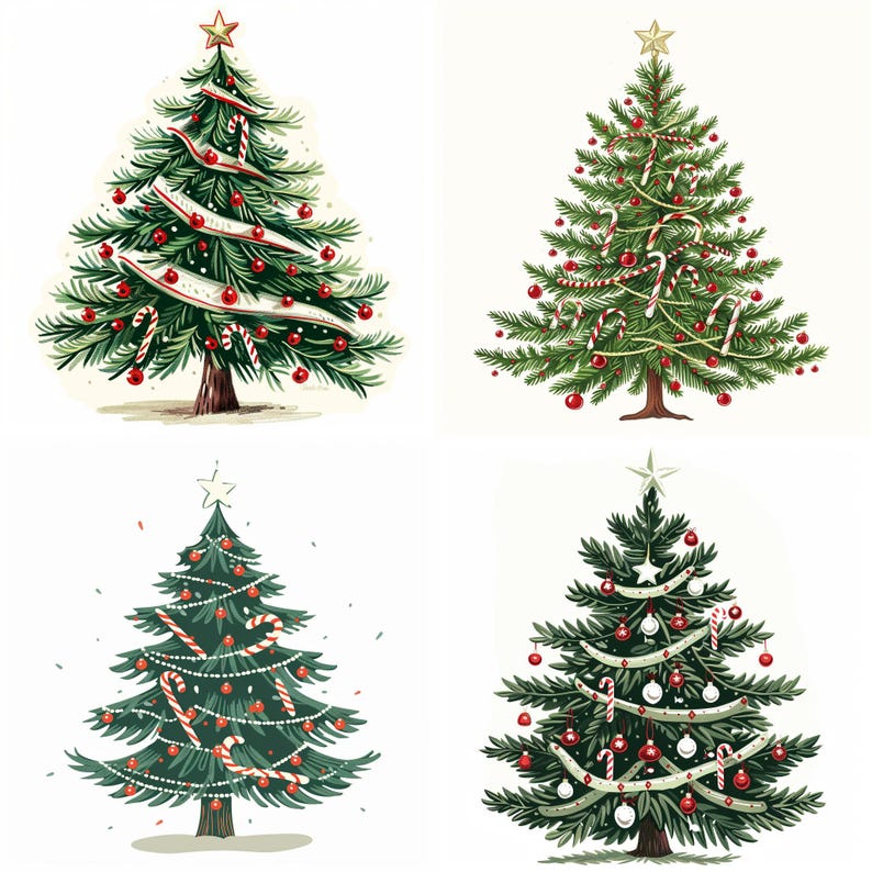 24 Christmas Tree Clipart, Holiday Clipart, Festive Tree Digital ...