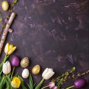 24 Spring Easter Egg Tulip Clipart, Purple Floral Background, Digital ...