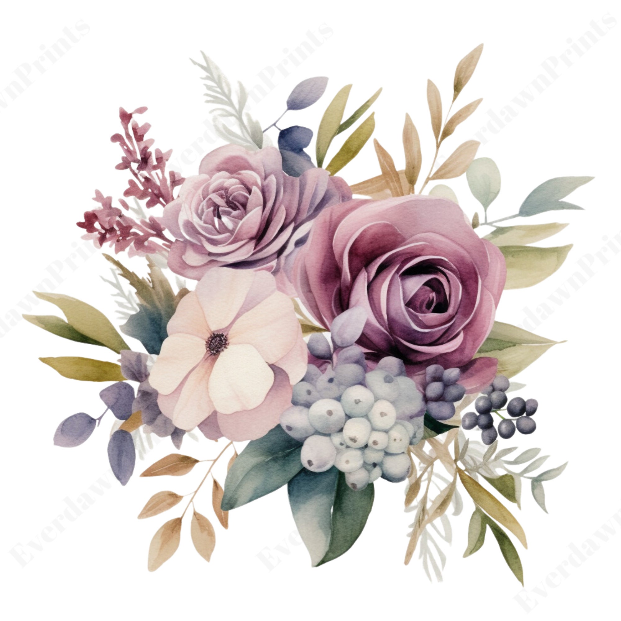 27 Boho Roses Bouquets Clipart, Boho Flower PNG, Dusty Pink Watercolor ...