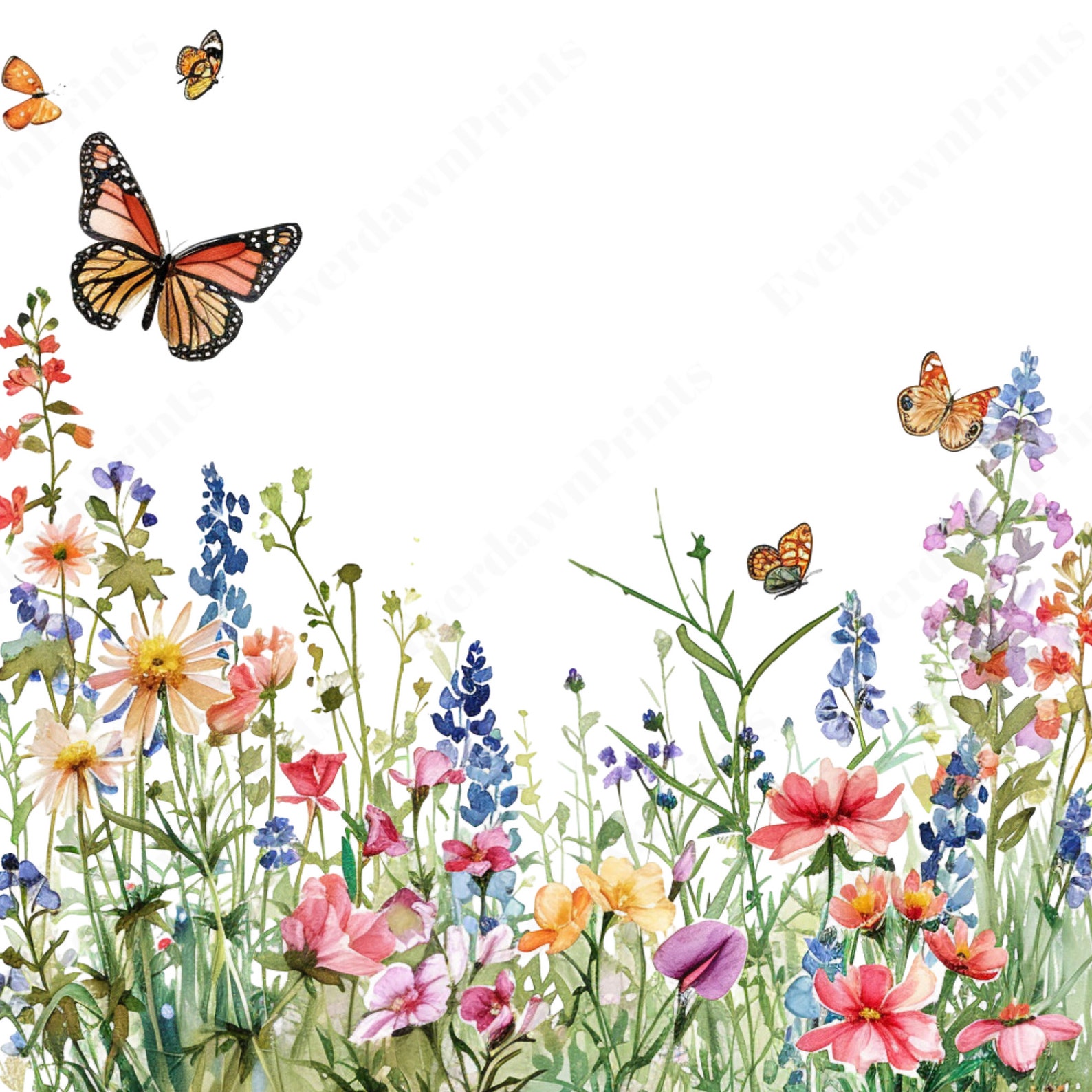 16 Watercolor Butterfly Garden Clipart, Floral Nature Artwork, Vibrant ...