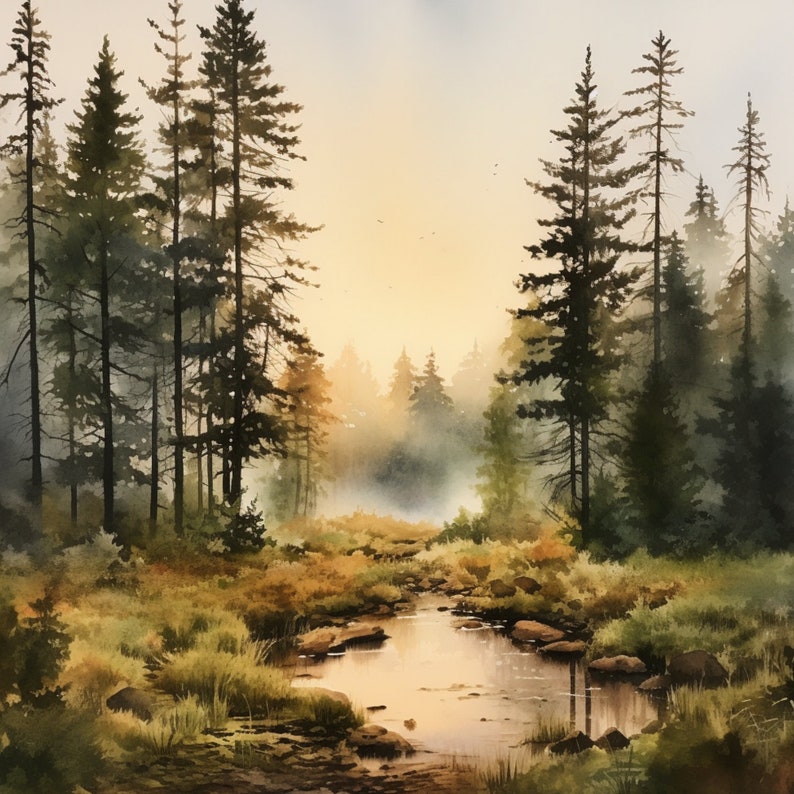 20 Watercolor Forest Landscapes, Watercolor Forest Background, High ...