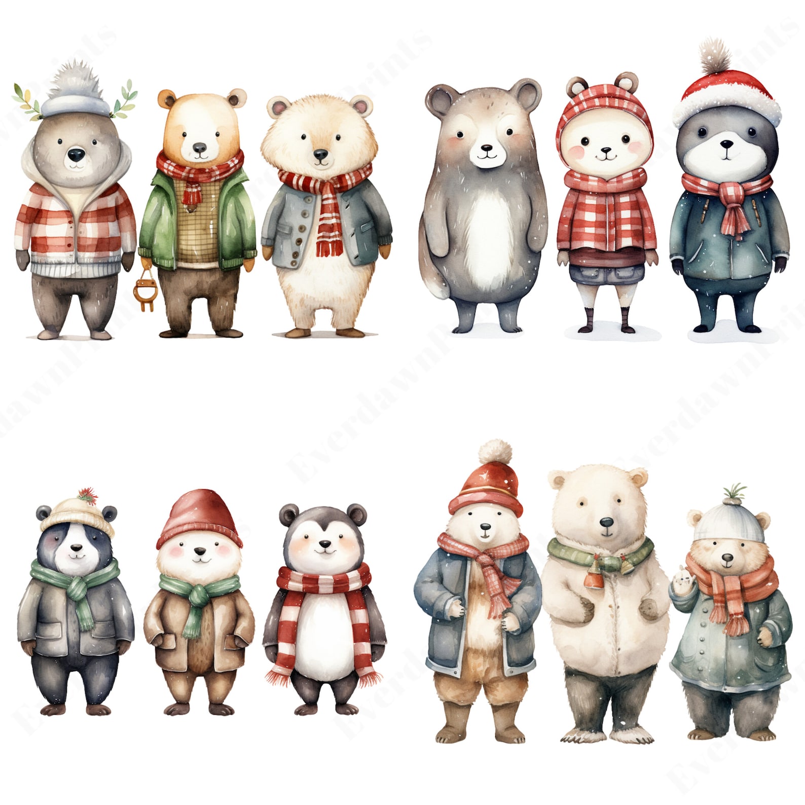 21 Winter Animals Watercolor Clipart, Transparent PNG, Christmas ...