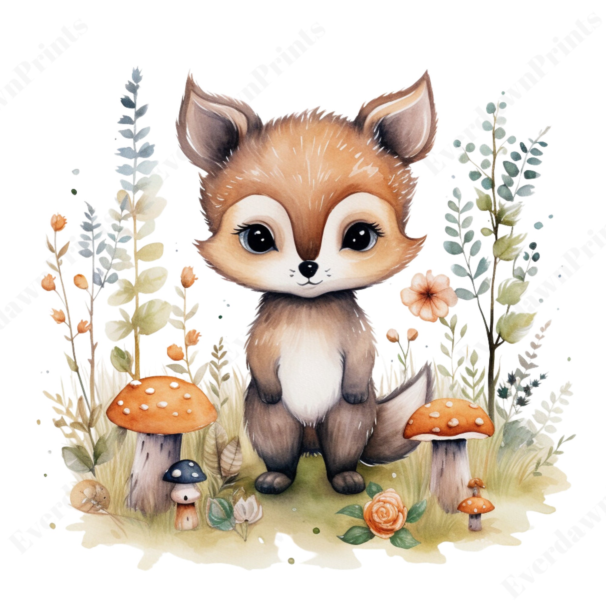 16 Woodland Creatures, Little Animals Watercolor Clip Art, Deer, Fox ...
