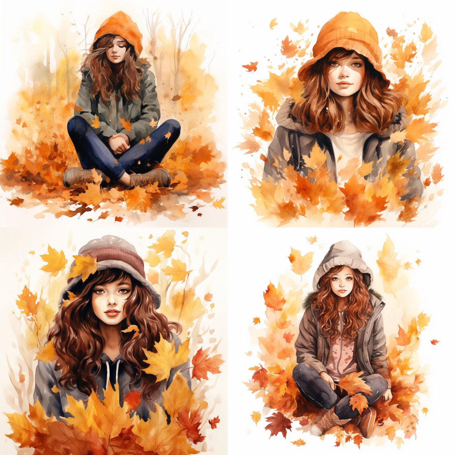 38 Autumn Girl With Leaves Clipart, Autumn Girl Clipart, Transparent ...