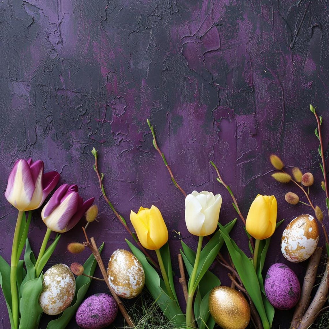 24 Spring Easter Egg Tulip Clipart, Purple Floral Background, Digital ...