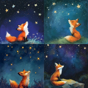 24 Watercolor Fox Looking up at Star Clipart – High-quality Pngs for ...