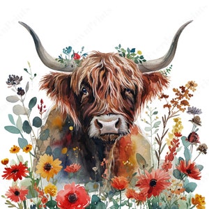 13 Watercolor Boho Cow Clipart, Transparent PNG, Floral Cow, Instant ...