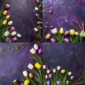 24 Spring Easter Egg Tulip Clipart, Purple Floral Background, Digital ...
