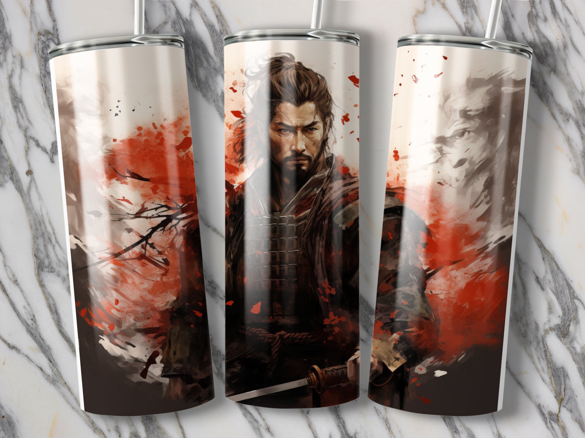 Samurai Tumbler Wrap Sublimation Design 20 Oz Skinny - Etsy