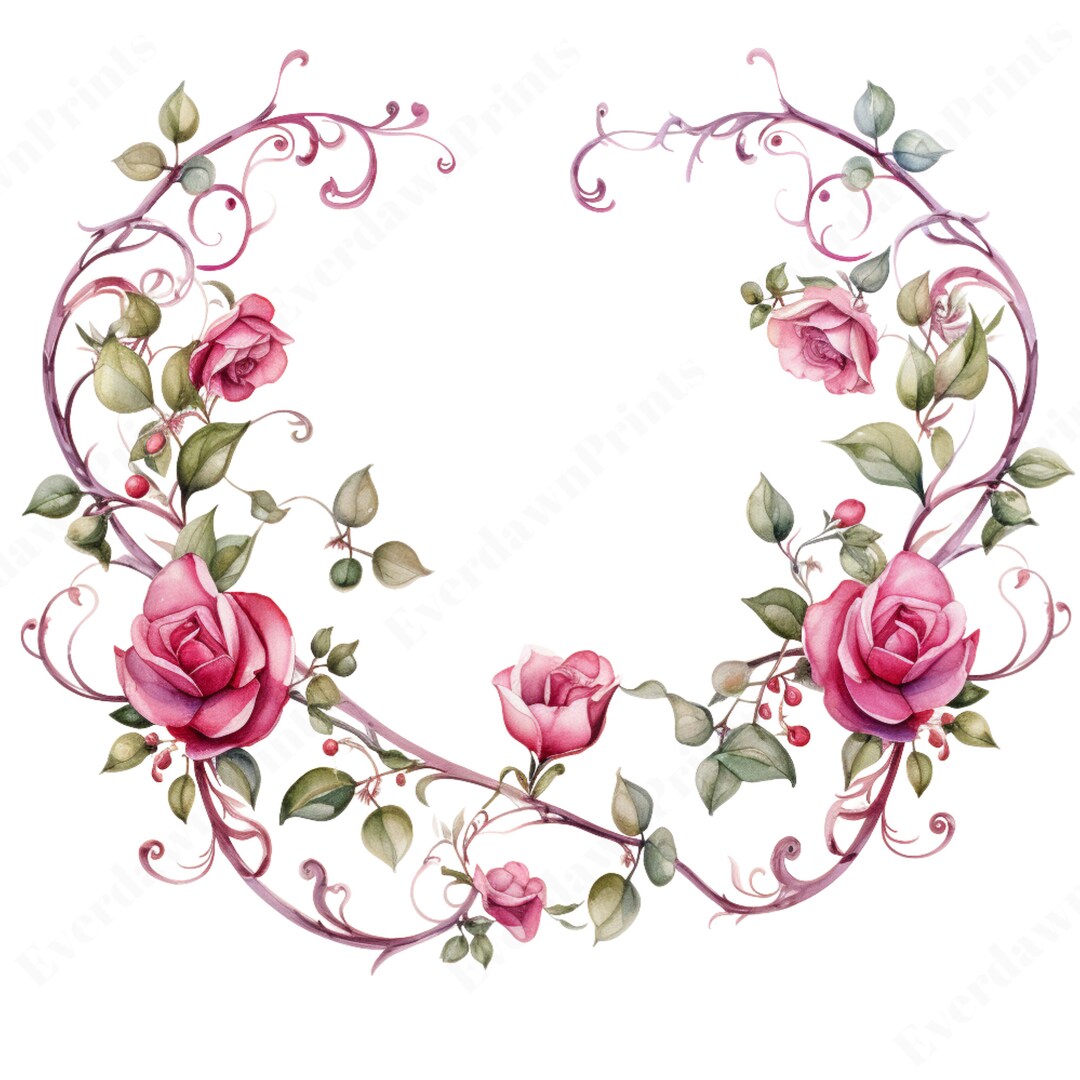 75 Watercolor Rose Vine Borders, Watercolor Floral Borders, Wild ...