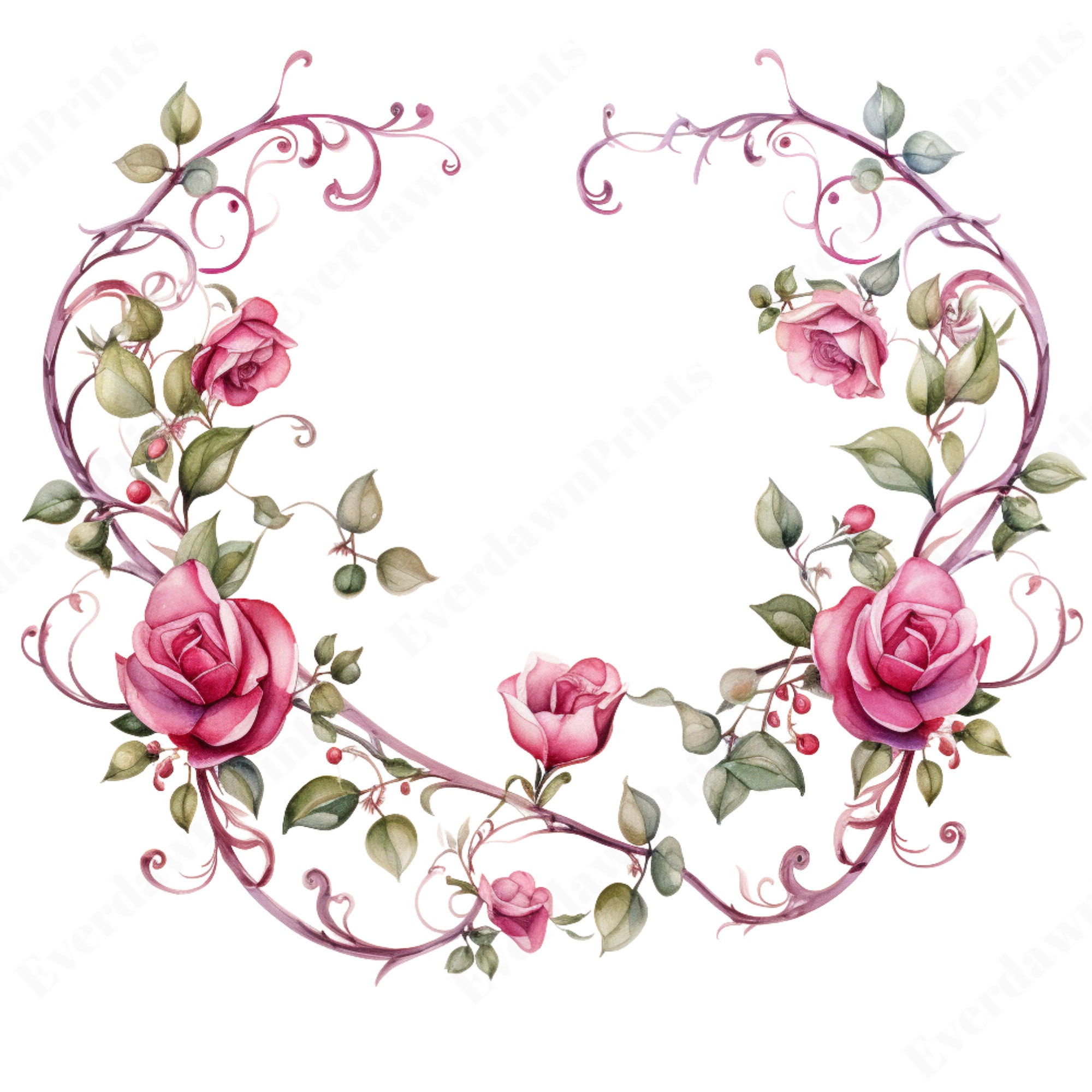 75 Watercolor Rose Vine Borders, Watercolor Floral Borders, Wild ...