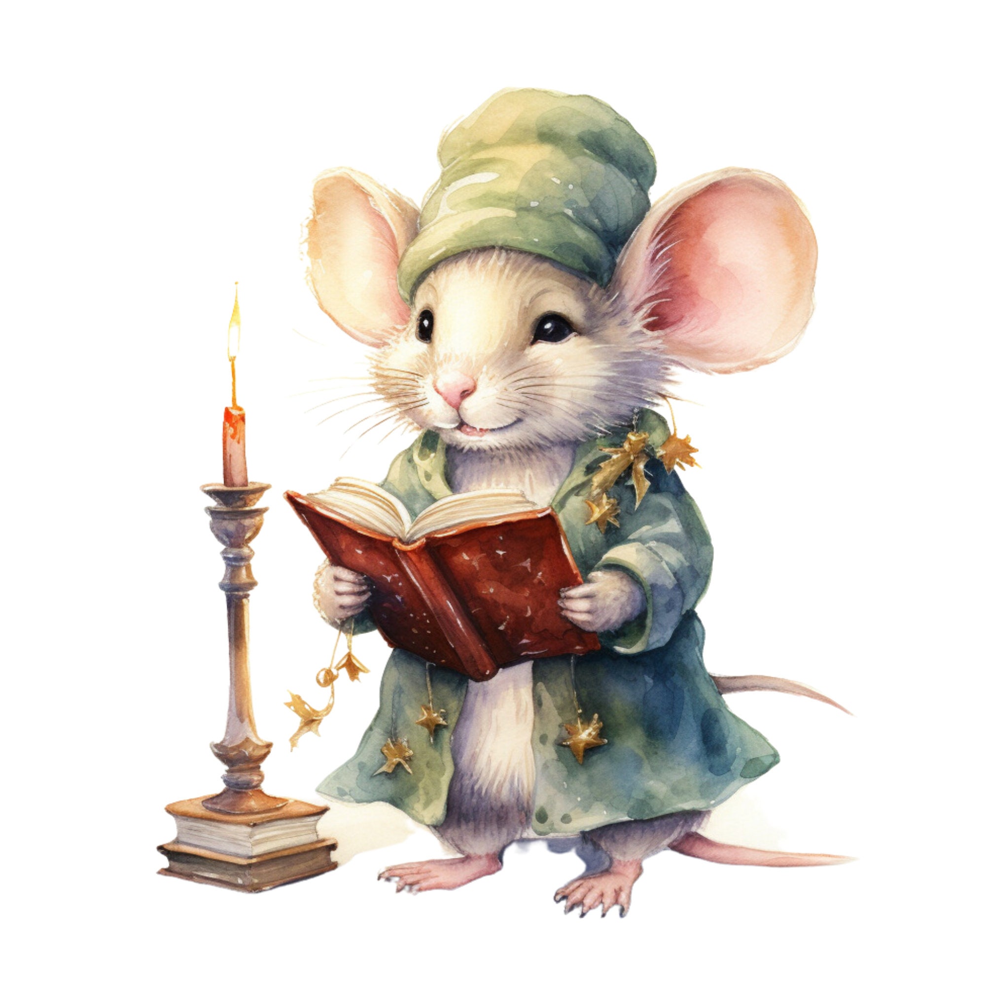 11 Christmas Mouse Candle Watercolor Clipart Transparent PNG - Etsy