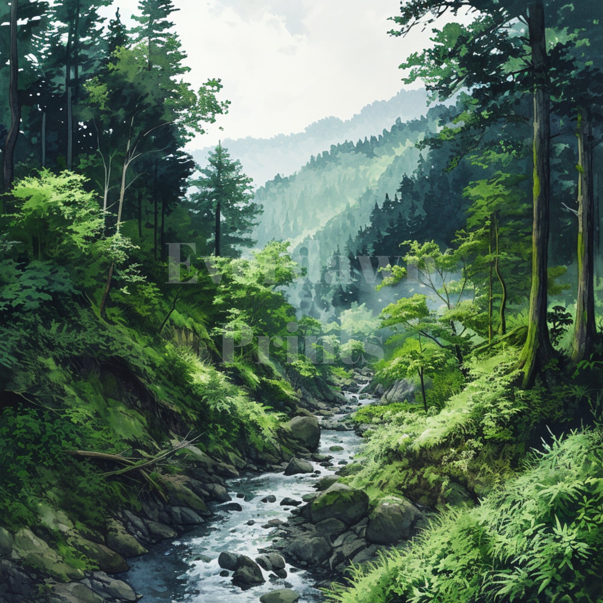 24 Forest With Distant Mountains Watercolor Clipart - Foggy Forest ...