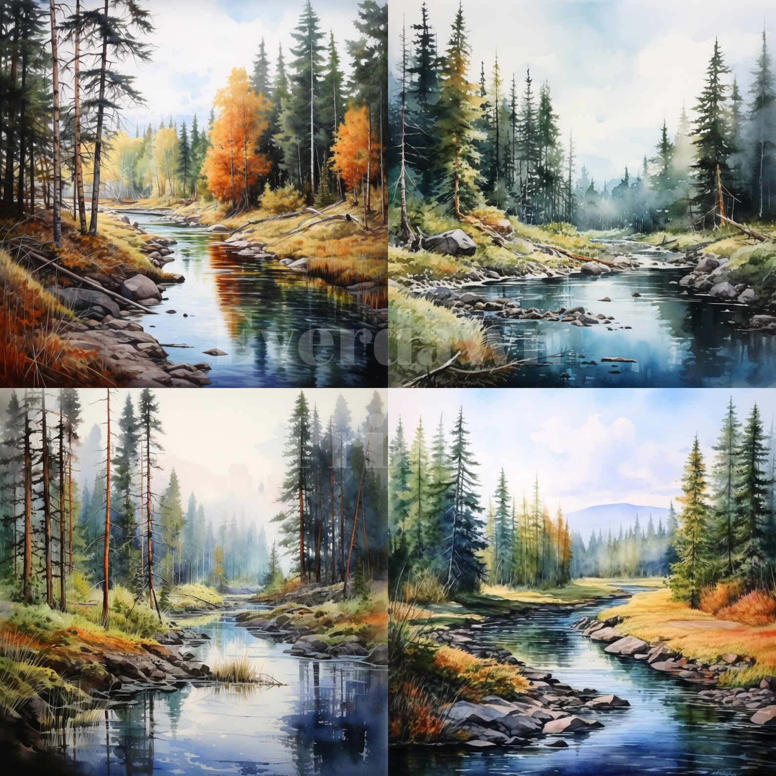23 Watercolor Taiga Landscape, Watercolor Forest Background, High ...