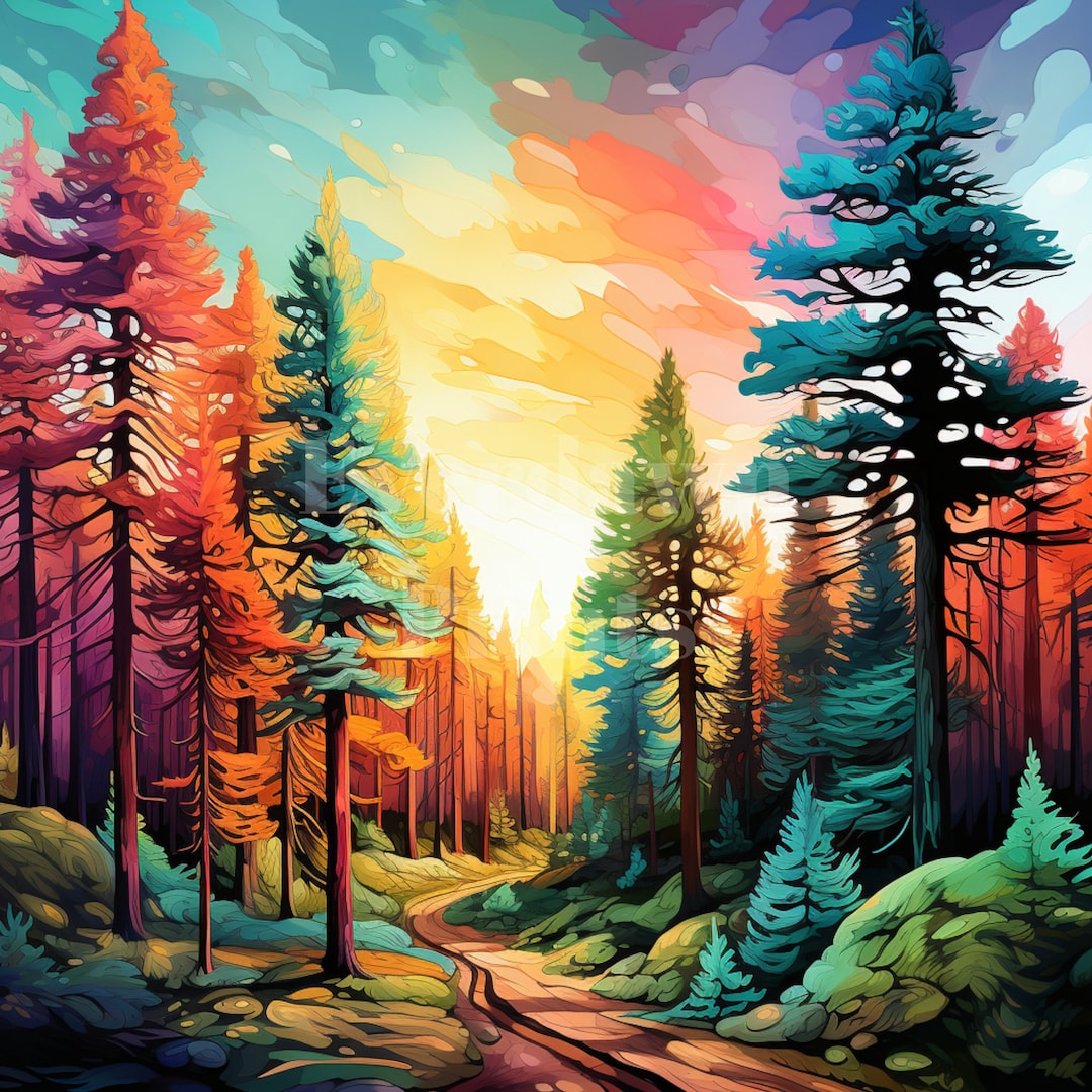 32 Colorful Pine Trees Watercolor Clipart – High-quality Pngs for ...