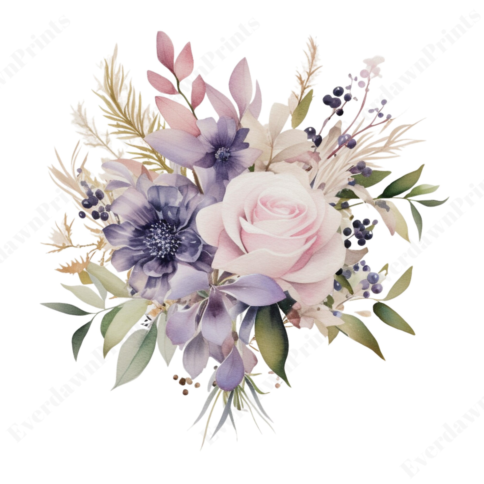 27 Boho Roses Bouquets Clipart, Boho Flower PNG, Dusty Pink Watercolor ...