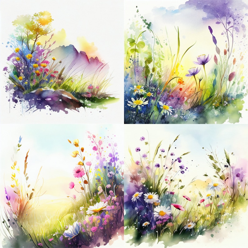 Watercolor Wildflower Meadow Clipart, Nursery Art (digital Download) - Etsy