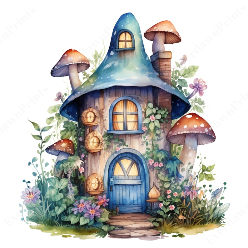 22 Watercolor Tiny Fairy House Clipart, Garden Gnomes, Transparent PNG ...