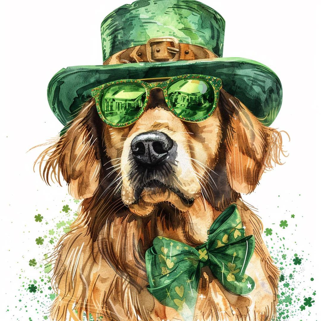 24 Golden Retriever Dog St Patricks Day Transparent Clipart, Leprechaun ...