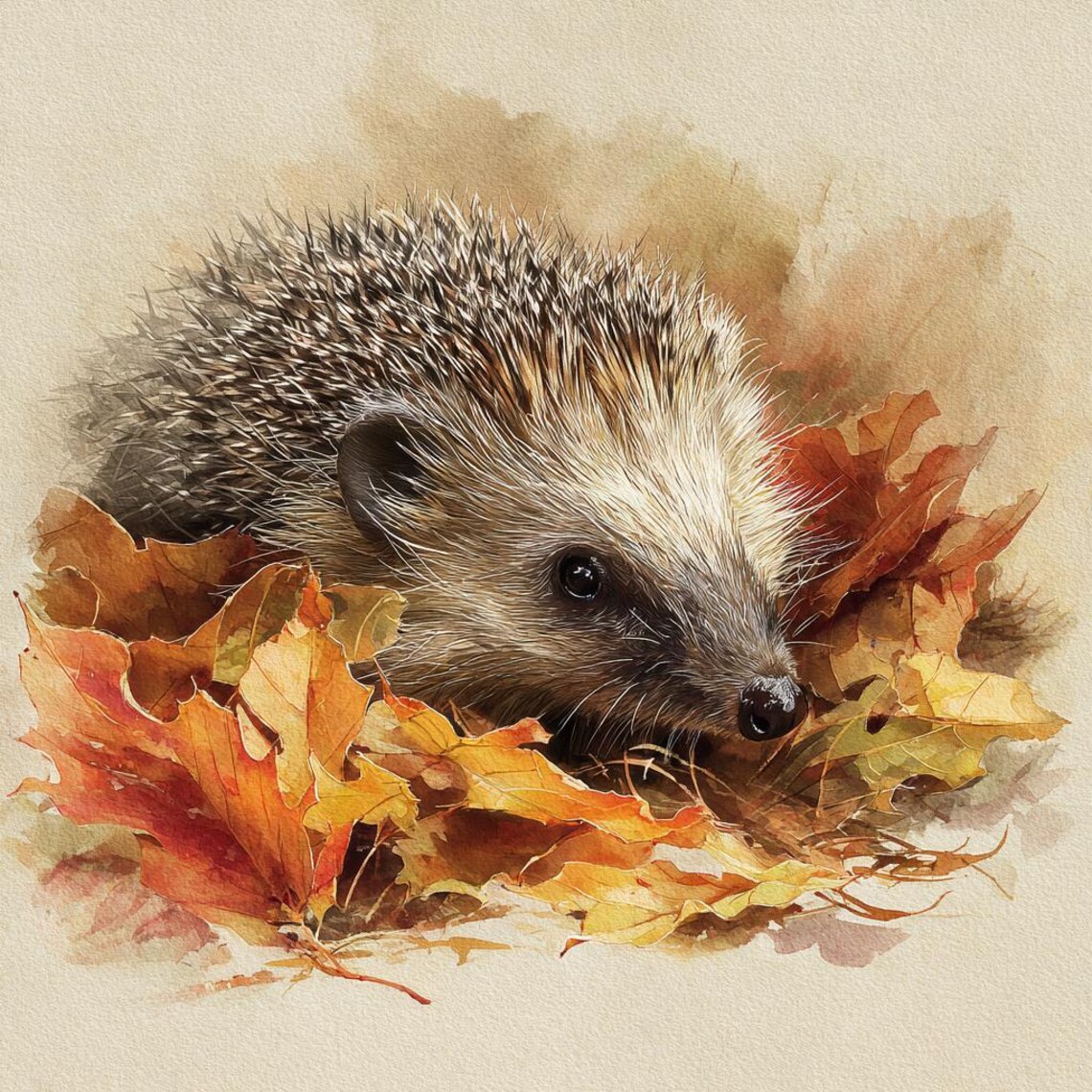 24 Hedgehog Watercolor Clipart, Autumn Leaves Graphics, Fall Animal ...