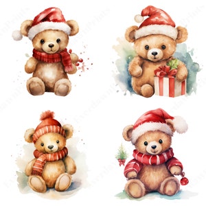 31 Christmas Teddy Bear Watercolor Clipart, Transparent PNG, Teddy Bear ...