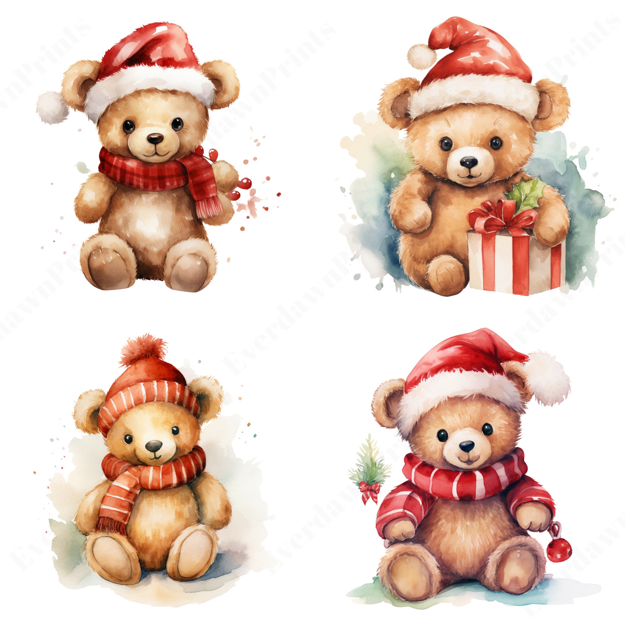 31 Christmas Teddy Bear Watercolor Clipart, Transparent PNG, Teddy Bear ...