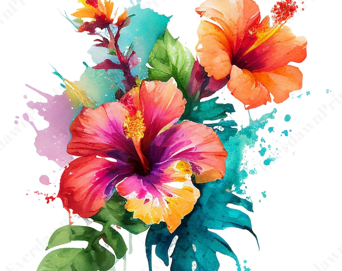 Hibiscus Watercolor Print Tropical Floral Wall Art Nursery Flower Art ...