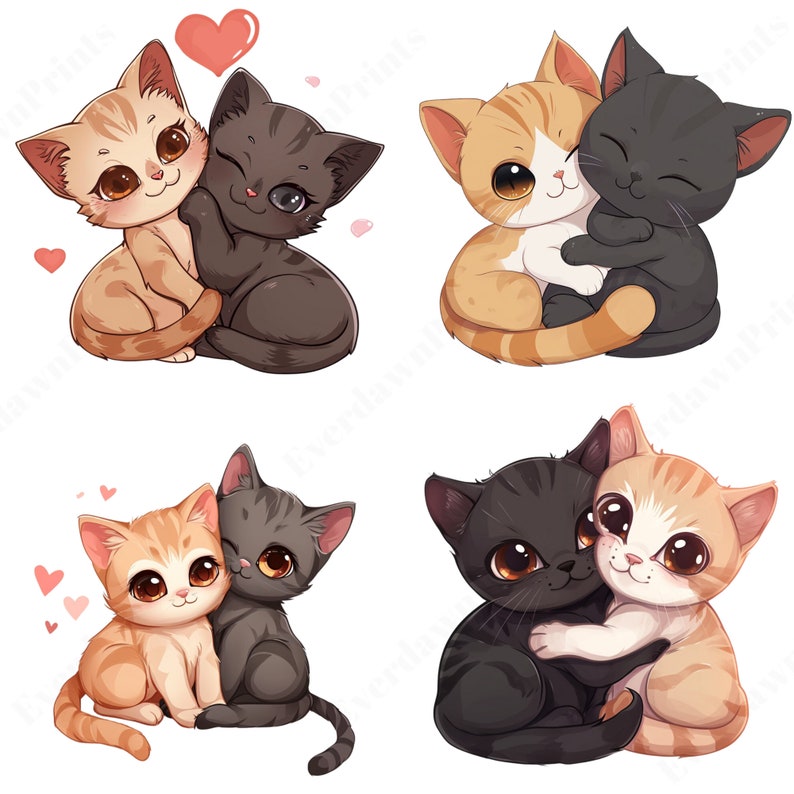 20 Two Cute Chibi Kitten Clipart, Transparent PNG Baby Shower Nursery ...