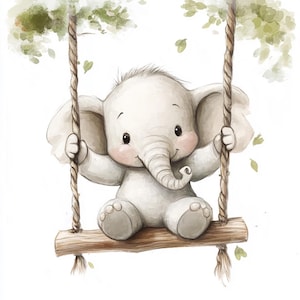 16 Cute Elephant Swing Transparent Clipart, Baby Animal Digital Art ...