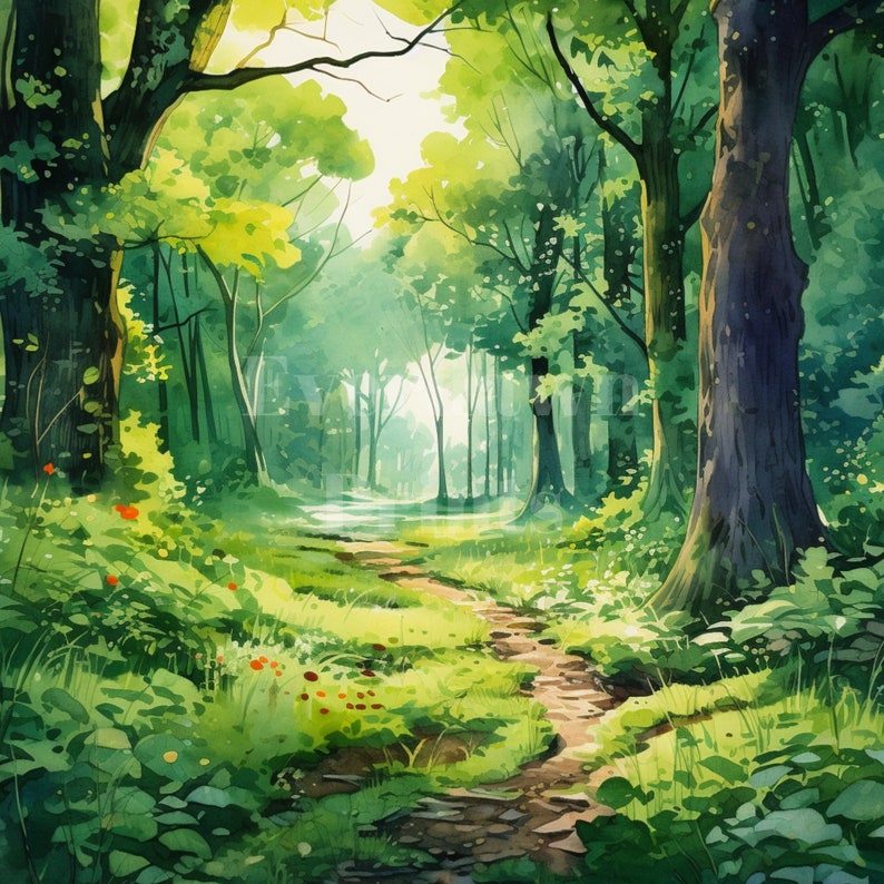 Emerald Forest Watercolor Clipart, Backgrounds, Borders (digital ...